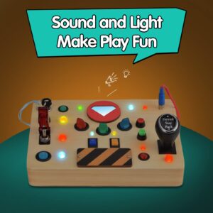 POLKRANE Busy Board with LED Light - Toddler Toys for 1+ year old Boy and Girl, 1-3 year old boy gifts, sensory toys for toddlers 1-3 montessori busy board, light switch toys for toddlers