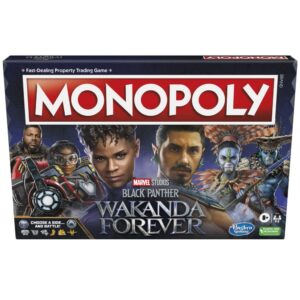 hasbro gaming monopoly: marvel studios' black panther: wakanda forever edition board game for families and kids ages 8+, game for 2-6 players