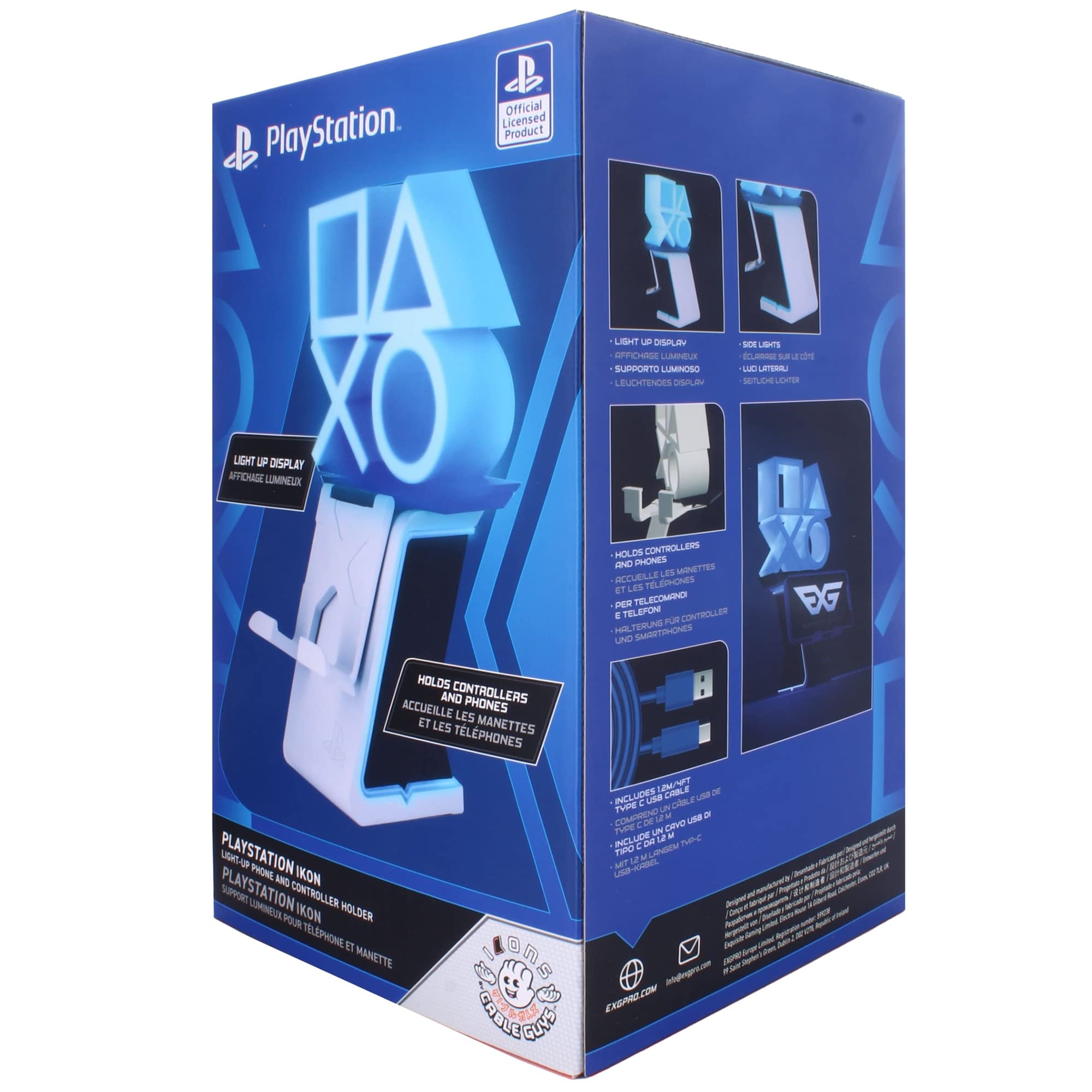 Exquisite Gaming Cable Guys LED Ikons: PlayStation Logo - Charging Phone & Controller Holder - Light Up Gaming Controller/Mobile Phone/Charging Holder. 4' Charging Cable, Multicolor (CGIKPS400452)