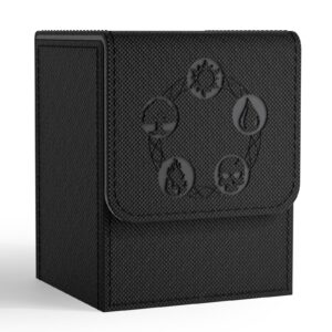 zlca card deck box for trading cards with 2 dividers, card storage box fits 100+ single sleeved cards, pu leather strong magnet card deck case holder for magic commander tcg ccg (black)