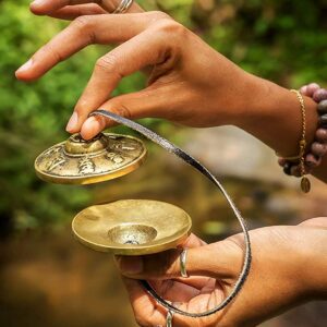 Tibetan Tingsha Meditation Bell - Meditation Chime Bells - Tingsha Cymbals With Hand Woven Cotton Bag- Tibetan Buddhist Meditation Yoga Bell Chimes (Om Mani Padme Hum Mantra) Handmade In Nepal