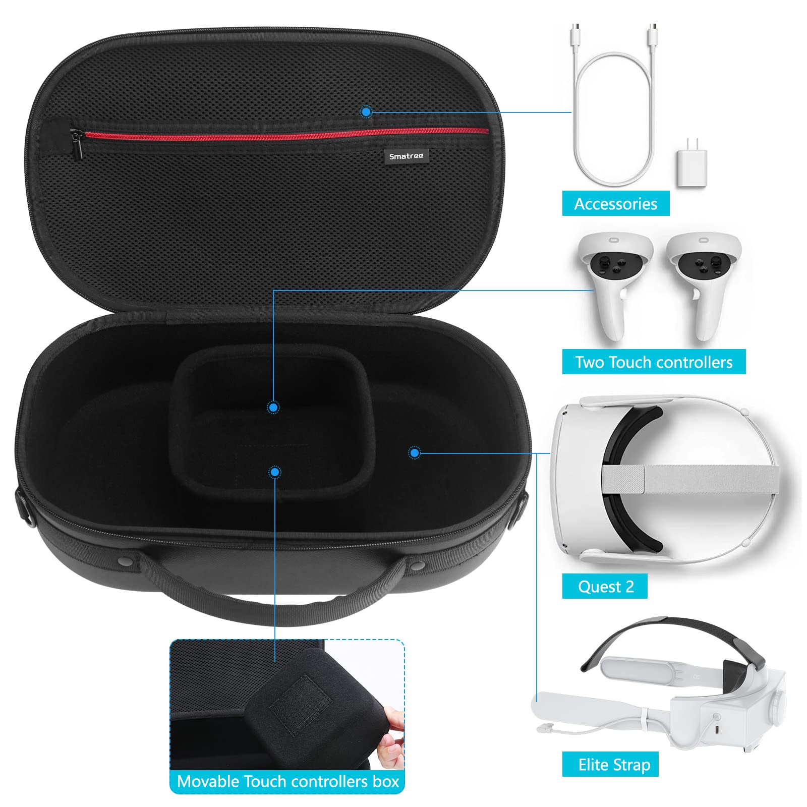 Smatree Charging Dock with Adapter and Elite Strap with 10000mah Battery and Carry Case Combination Set