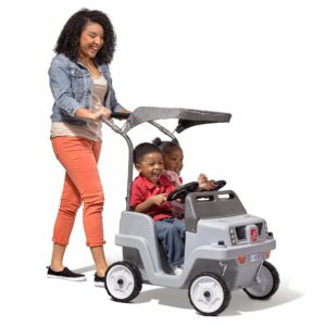 step 2 side-by-side push around suv car for kids, easy steer double rider push car, toddlers ages 1.5-5 years old, ideal stroller substitute, gray