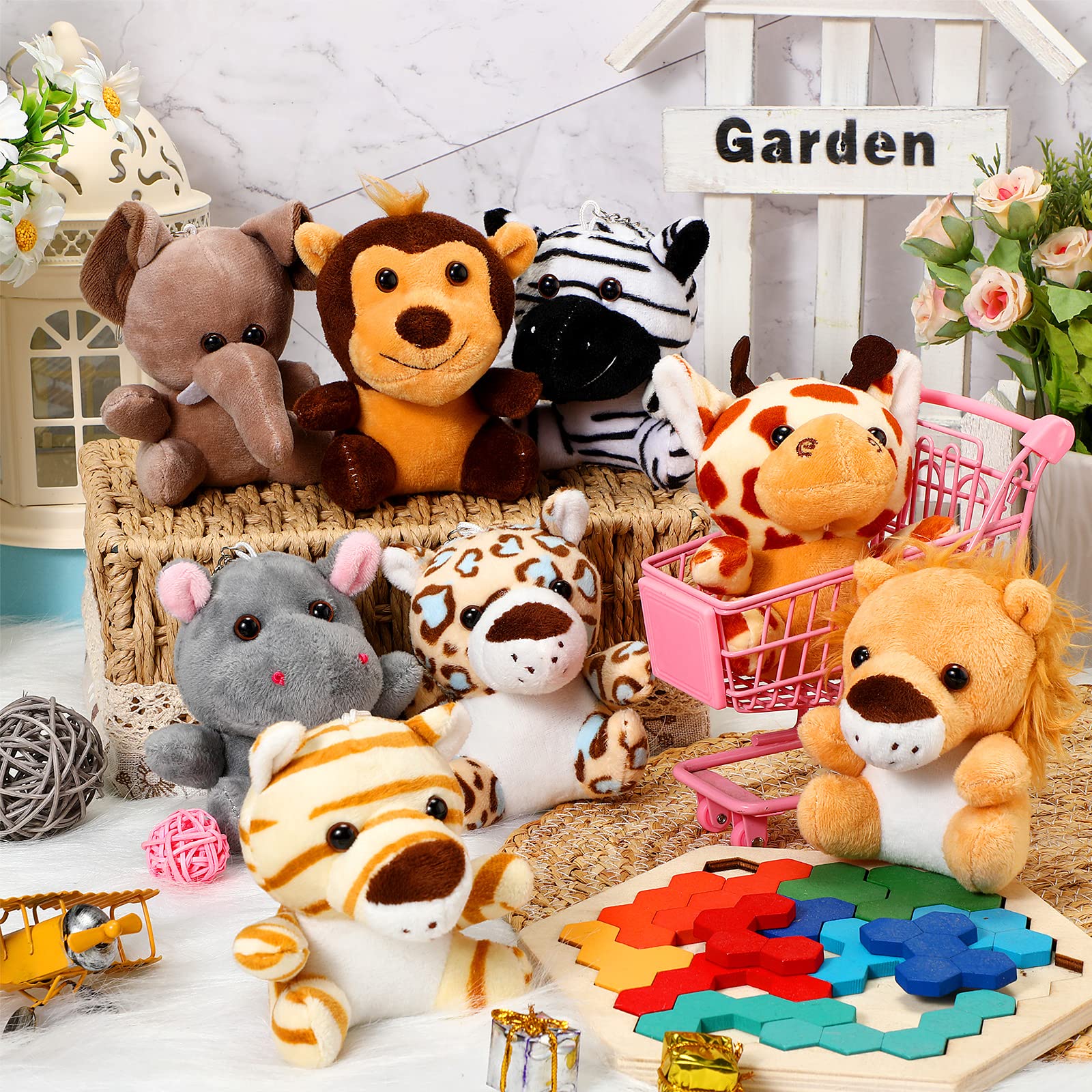 Leitee 48 Pack Mini Plush Animals Toys Set 4.7 Inch Stuffed Animal Keychain Small Goodie Bag Fillers for Easter Hunts, Valentine's Day, Carnival Prizes, Jungle Party