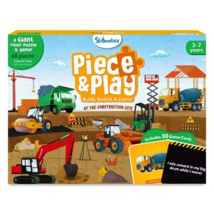 skillmatics floor puzzle & game - piece & play construction site, jigsaw & toddler puzzles, educational toy, gifts for boys & girls ages 3, 4, 5, 6, 7 (48 pieces, 2 x 3 feet)