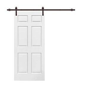 calhome composite mdf 6 panel interior sliding barn door with hardware kit, white primed