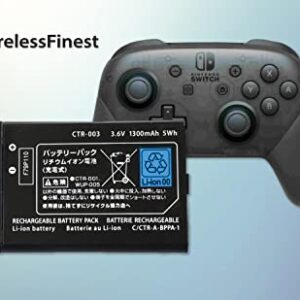 WirelessFinest Battery CTR-003 Replacement for Nintendo Switch Pro Controller HAC-013 Fix Dead Power Issue + Tool