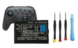 wirelessfinest battery ctr-003 replacement for nintendo switch pro controller hac-013 fix dead power issue + tool