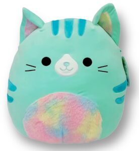 squishmallows corinna cat 11 inch plush - teal with rainbow belly stuffed animal toy