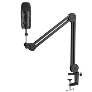 fifine recording microphone and heavy duty boom arm, usb studio mic,pc podcast microphone with monitor headphone jack, four pickup patterns for vocals youtube streaming gaming asmr zoom (k690+bm63)