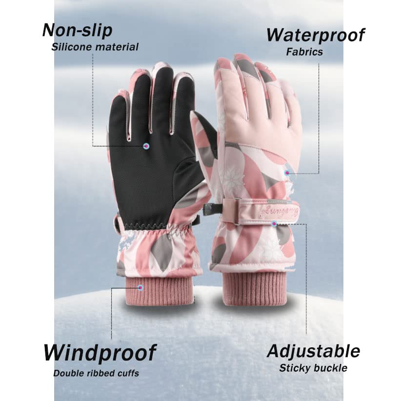 SPOTFISH Camo Gloves Women Pink Ski Gloves for Women Waterproof Touchscreen Thick Warm Winter Gloves Snowboarding Gloves for Womens(Camo Pink, One Size)