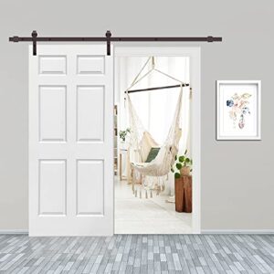 Calhome Composite MDF 6 Panel Interior Sliding Barn Door with Hardware Kit, White Primed