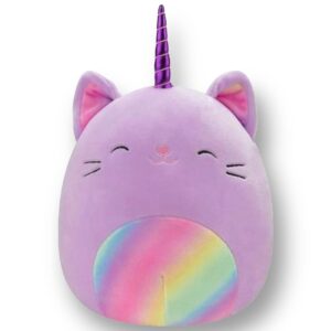 squishmallows 8 inch cienna caticorn unicorn plush - purple with rainbow belly and ears and purple horn stuffed animal