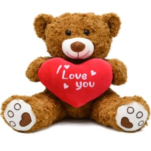 i love you teddy bear, 14 inch teddy bear stuffed animal with red heart, plush valentines day bear gift for kids, girlfriend, boyfriend, best friend, valentines anniversary birthday wedding gift