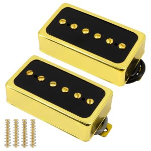 ogdni p90 pickup set,alnico v single coil bridge & neck pickups for les paul p90 style humbucker size electric guitar (gold)