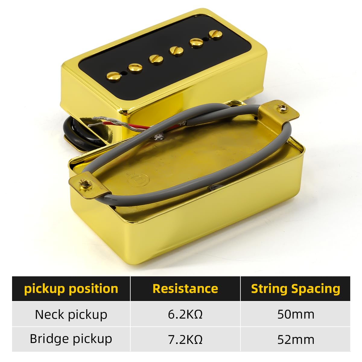 Ogdni P90 Pickup Set,Alnico V Single Coil Bridge & Neck Pickups for Les Paul P90 Style Humbucker Size Electric Guitar (Gold)