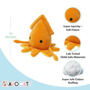 Avocatt Stuffed Squid Plush Toy - 10 Inches Stuffed Animal Plushie - Plushy and Squishy Squid with Soft Fabric and Stuffing - Cute Toy Gift for Boys and Girls