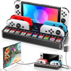 switch docking station for tv with controller charger, replacement for switch tv dock with hdmi adapter, switch base station portable charging dock for nintendo switch accessories kit, 10 game slots