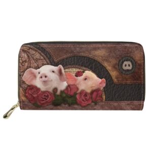 biyejit rose flower pig print women leather wallets large capacity long purse phone card holder clutch wallet