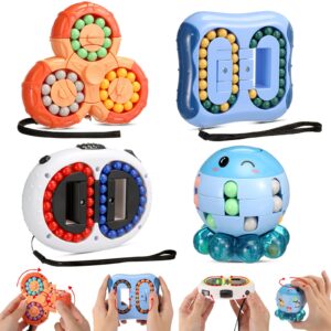 4 pcs rotating bean toys set, spinner toys 2 in 1 learning and education rotating bean cube puzzle stress relief gift for kid boy girl student birthday gift classroom prize(cute)