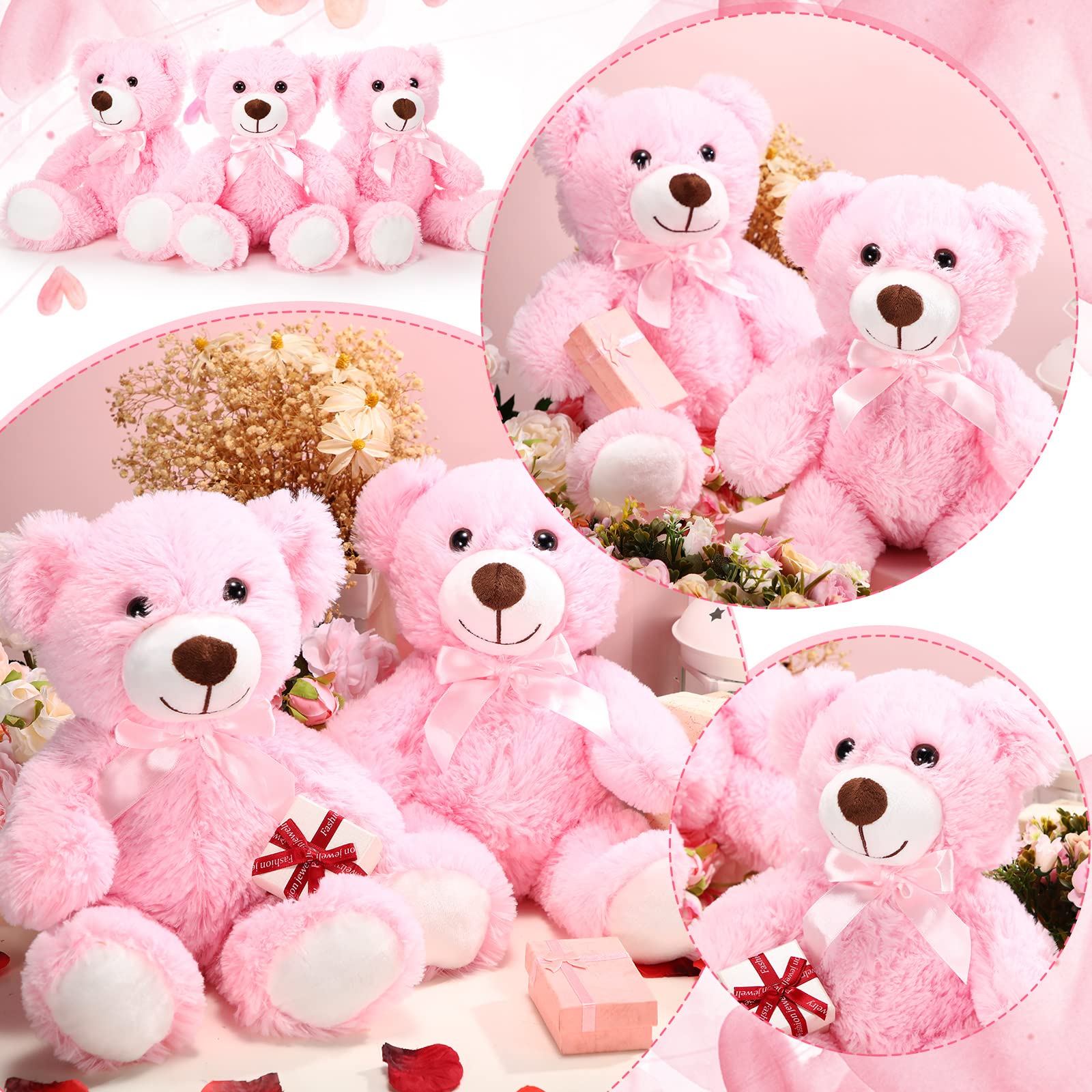 Aoriher 6 Pieces Bear Bulk Stuffed Animal Baby Shower Bear Plush Toys Soft Cute Bear Easter Graduation Gifts Sleeping and Playing Decorations(Pink, Long Plush)