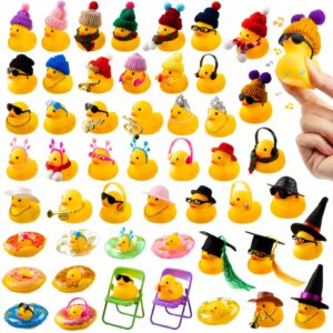 50 sets rubber duck cute rubber duck bath party toys bathtub toys shower car dashboard decorations with mini sunglasses swim tube hat necklace scarf earphone crown instrument hair clips (yellow)