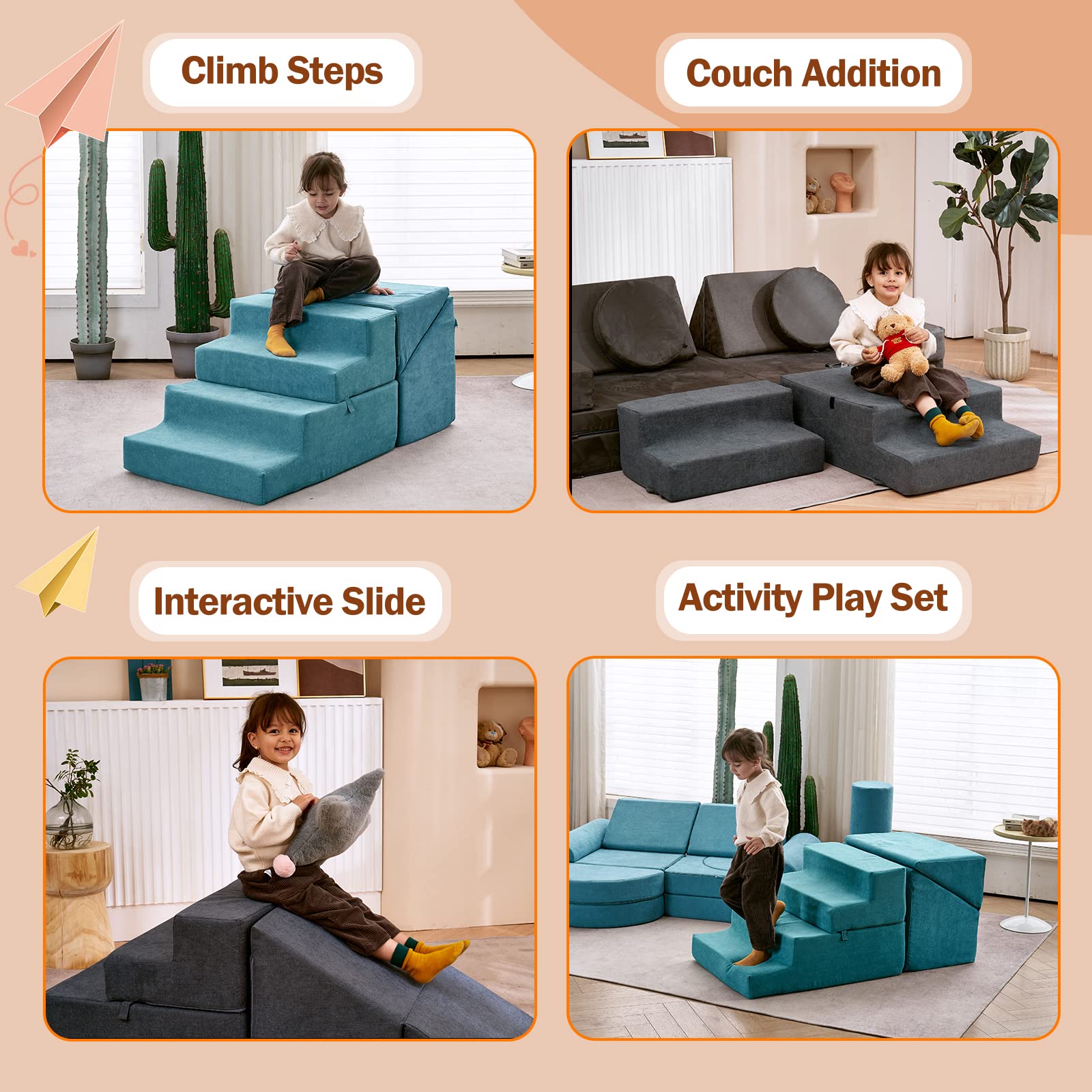 Jela Toddler Climbing Toys Indoor Playset, Safe Soft Foam Climbing Blocks with Slide Stairs, Climbing Toys for Toddlers 1-3 Climb and Crawl, Soft Couch Slide