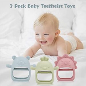 4 Pcs Baby Teething Toys Silicone Teethers for Babies 0-6 Months No Drop Chew Toys Baby Hand Teethers for Soothing Pain Cute Safe Designs