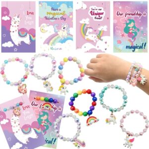 umeelr 28 packs unicorn valentines day cards with rainbow bracelets for girls classroom prizes, valentine's party favors toys for girls and valentine school exchange gifts greeting cards