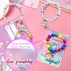 UMEELR 28 Packs Unicorn Valentines Day Cards with Rainbow Bracelets for Girls Classroom Prizes, Valentine's Party Favors Toys for Girls and Valentine School Exchange Gifts Greeting Cards