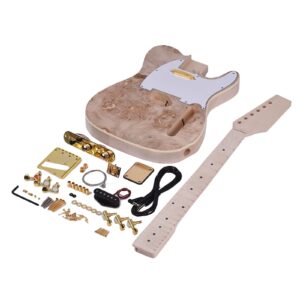 1 set completely diy unfinished electric guitar kits basswood body burl surface diy guitar kit