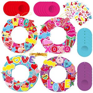 chiazllta 24 pcs valentine's day wreath craft for kids, preschool diy valentines paper art craft kit with hearts stickers bulk classroom home indoor game activities