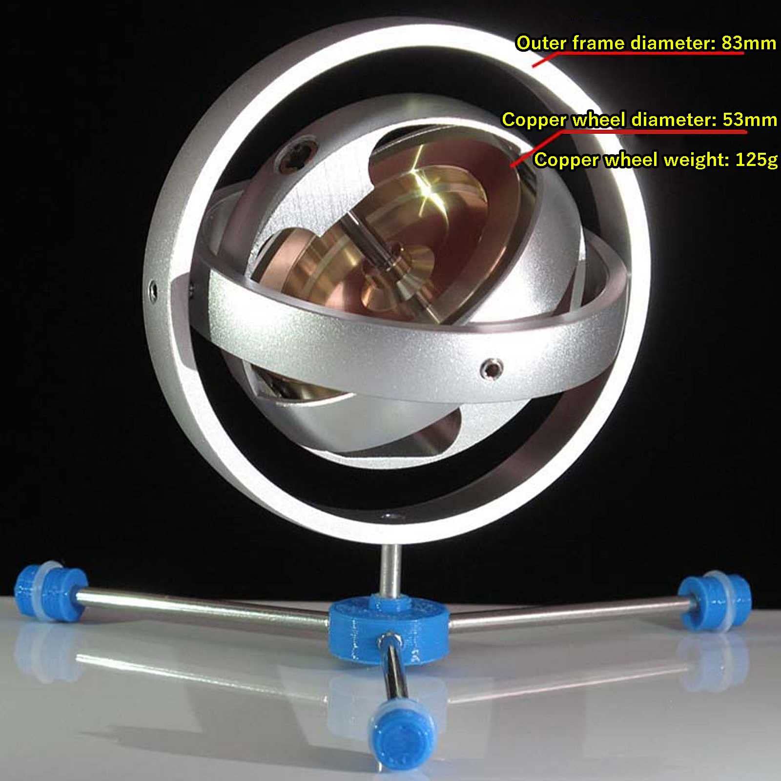 Super Precision 3-Axis Gyroscope - 3 Degrees of Freedom Stabilizer Mechanism with Free Quick Start-up 12000 RPM Electric Motor Starter, Spinning Top Dynamically Balanced Toy High-end Physics Toy