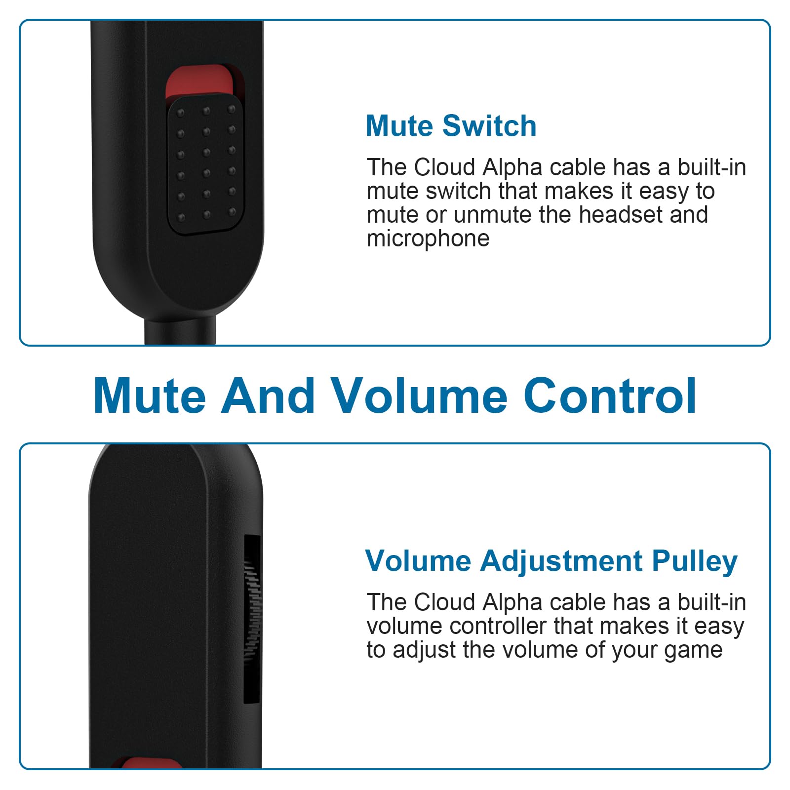 Cloud Alpha Cable with Mute & Volume Controls Compatible with HyperX Cloud Alpha, Cloud Mix, Cloud Flight, for Logitech G633 G635 G933 G935 Gaming Headset (No Mic, 6.5ft)