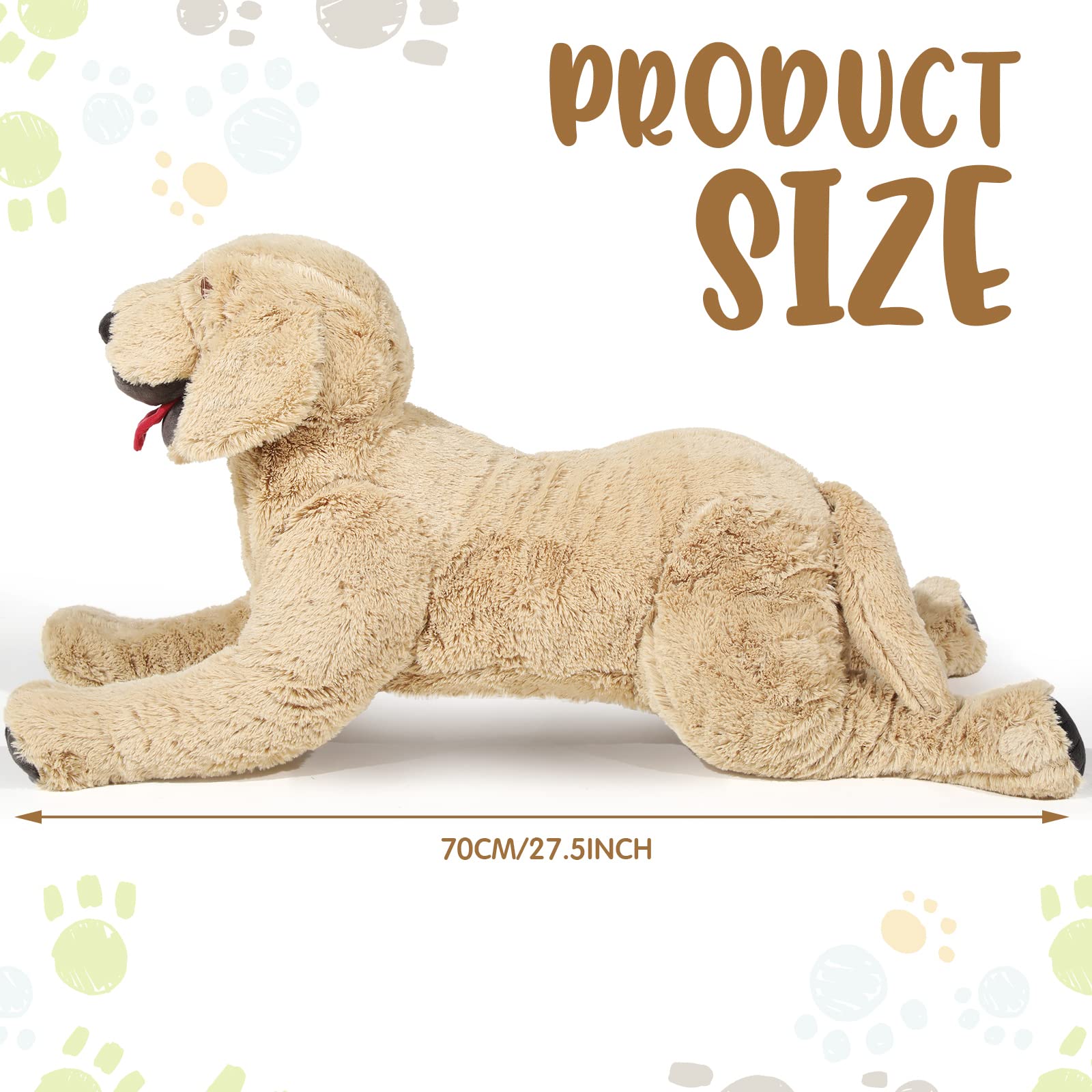 Geosar Giant Dog Stuffed Animals Fluffy Labrador Large Stuffed Dog Hugging Toy Big Cuddly Plush Body Pillow Gifts for Adult Kids, Pets Birthday Party Christmas Thanksgiving, Gold(70 cm/ 27.5 inch)