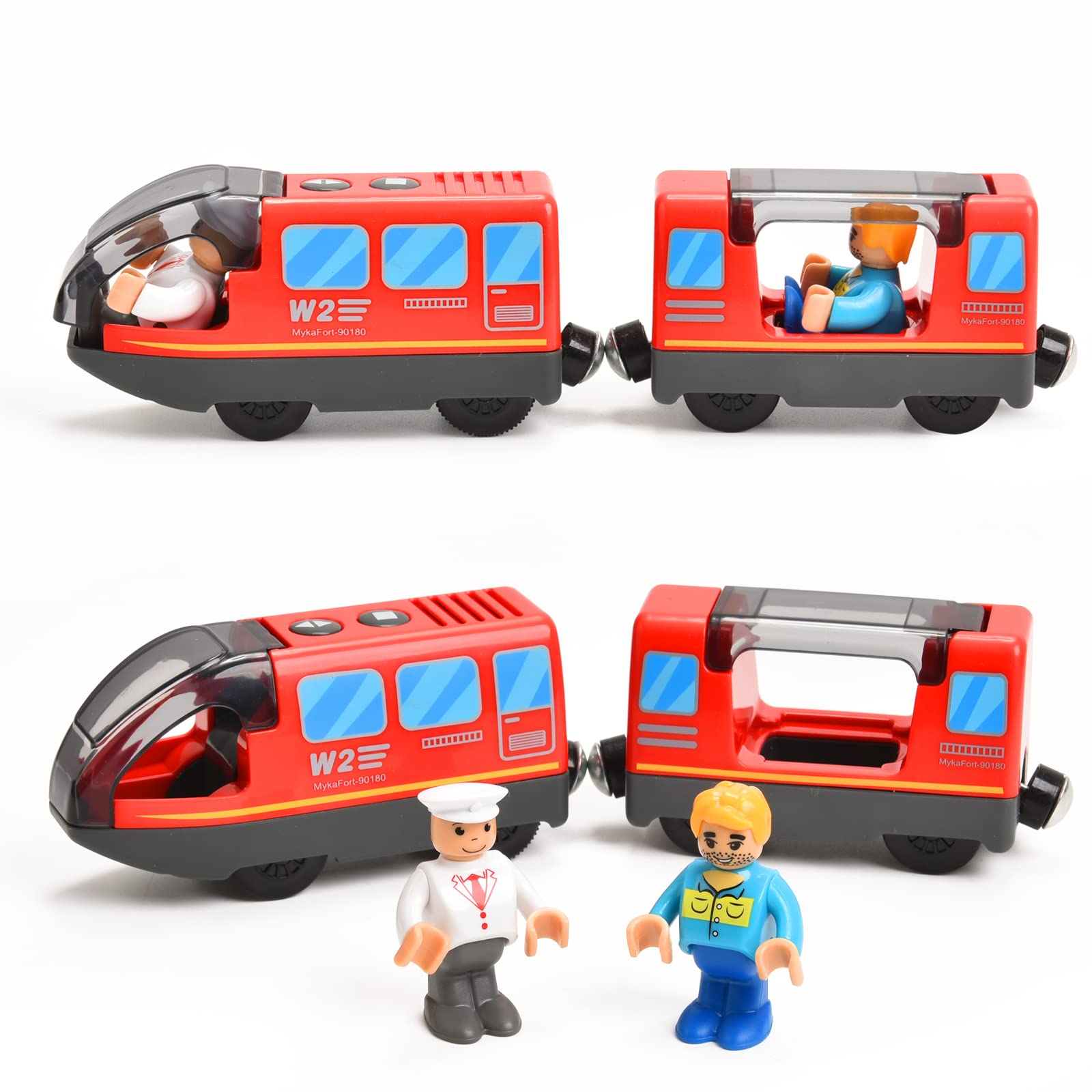 72PCS Wooden Fire Station Train Sets+2PCS Battery Operated Action Locomotive-Fits Thomas, Brio, IKEA, Melissa