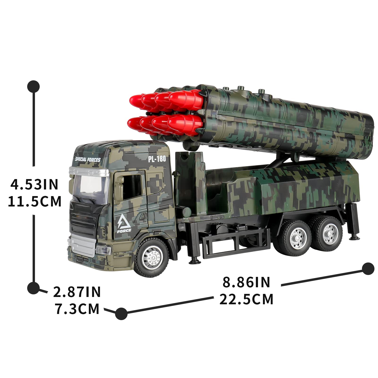 Youlechen Army Toys for Boys, Military Toys with 8 Missiles, Army Truck Toy with Light & Sounds, Die-cast Army Vehicle, Military Vehicles Gift for 3 4 5 6 Year Old Boys