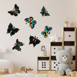 Sratte 48 Pcs Butterfly Scratch Cards for Kids Rainbow Spring Scratch Crafts 12 Styles Scratch Off Butterfly Party Favors for DIY Crafts Home Decoration Art Project Games, Bamboo Stylus Included