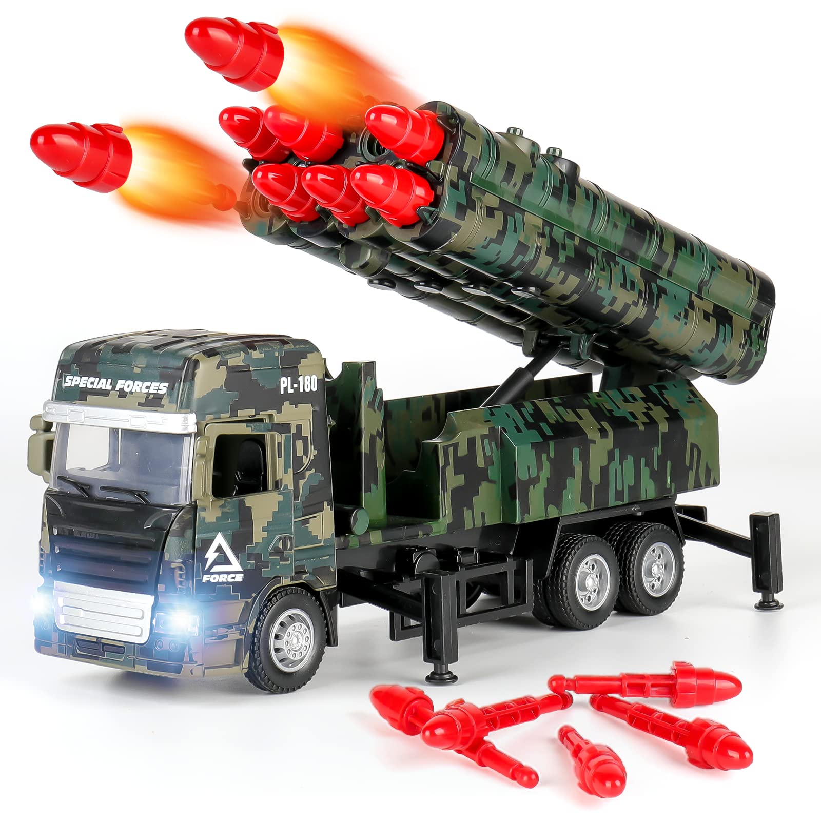 Youlechen Army Toys for Boys, Military Toys with 8 Missiles, Army Truck Toy with Light & Sounds, Die-cast Army Vehicle, Military Vehicles Gift for 3 4 5 6 Year Old Boys