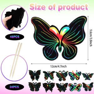 Sratte 48 Pcs Butterfly Scratch Cards for Kids Rainbow Spring Scratch Crafts 12 Styles Scratch Off Butterfly Party Favors for DIY Crafts Home Decoration Art Project Games, Bamboo Stylus Included