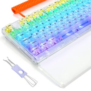 attack shark x75 pro pc transparent wireless hot swappable mechanical keyboard with 2.4g/bluetooth/wired coiled cable,acrylic wirst rest,gasket mounted,for windows/mac(kailh mx switches)