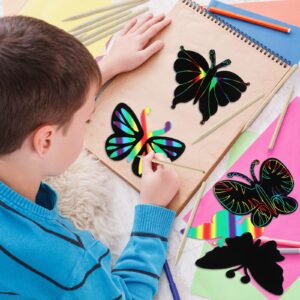 Sratte 48 Pcs Butterfly Scratch Cards for Kids Rainbow Spring Scratch Crafts 12 Styles Scratch Off Butterfly Party Favors for DIY Crafts Home Decoration Art Project Games, Bamboo Stylus Included