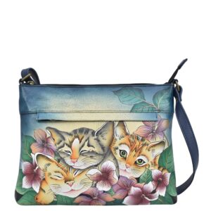 Anna by Anuschka Medium Crossbody, Three Kittens Blue