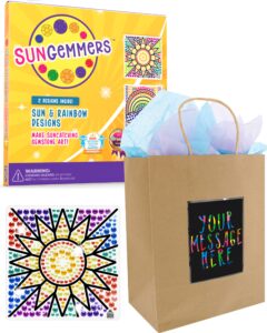 purple ladybug sungemmers gem art suncatcher kit for kids + 7 brown gift bags with scratch panel for messages