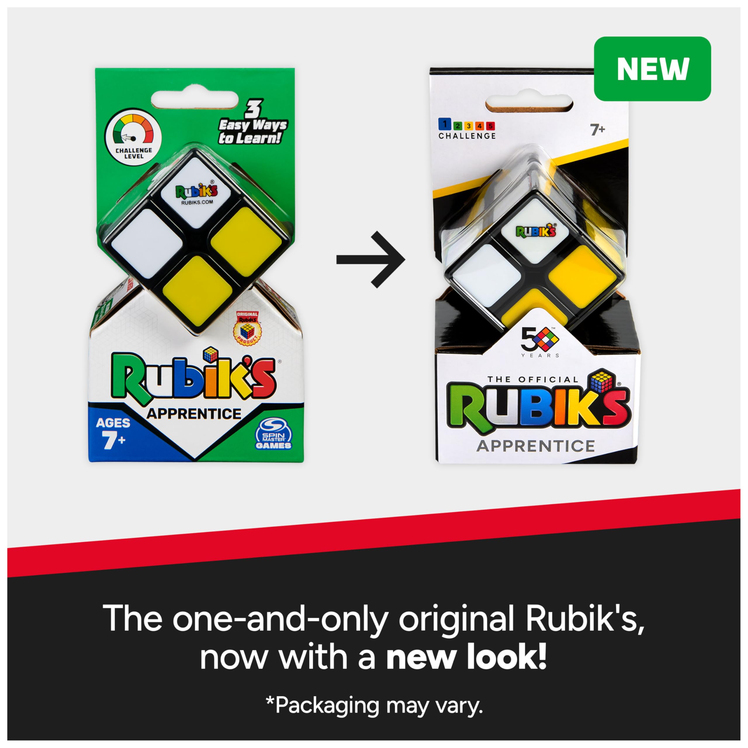 Rubik's Apprentice, 2x2 Beginner Cube 3D Puzzle Game Stress Relief Fidget Toy Easy Activity Cube Travel Game Gift Idea, for Adults & Kids Ages 7 and up