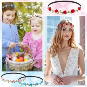 Chuangdi 50 Pcs Multicolor Flower Headband, Floral Crowns Wreath Garland, Bohemian Fairy Ribbon Hair Band for Girl Women, Wedding, Vacation, Party, Daily Wear