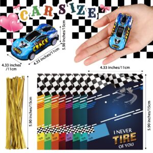 32 Pack Valentine's Day Gifts Cards with Die Cast Toy Cars Assorted Mini Pull Back Racing Plastic Vehicle Bulk for Kid School Classroom Exchange Party Favor Goodies Supplies Decor