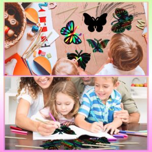 Sratte 48 Pcs Butterfly Scratch Cards for Kids Rainbow Spring Scratch Crafts 12 Styles Scratch Off Butterfly Party Favors for DIY Crafts Home Decoration Art Project Games, Bamboo Stylus Included