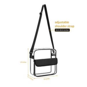 Aktudy Transparent Crossbody Bags PVC Messenger Handbag Clear Stadium Approved Waterproof with Card Wallet Sports Purse (02-Black)