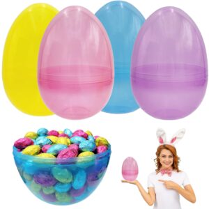 the dreidel company massive translucent colorful bright plastic easter eggs, perfect for easter egg hunt, surprise egg, easter hunt, assorted colors, 8" giant fillable eggs (6-pack)